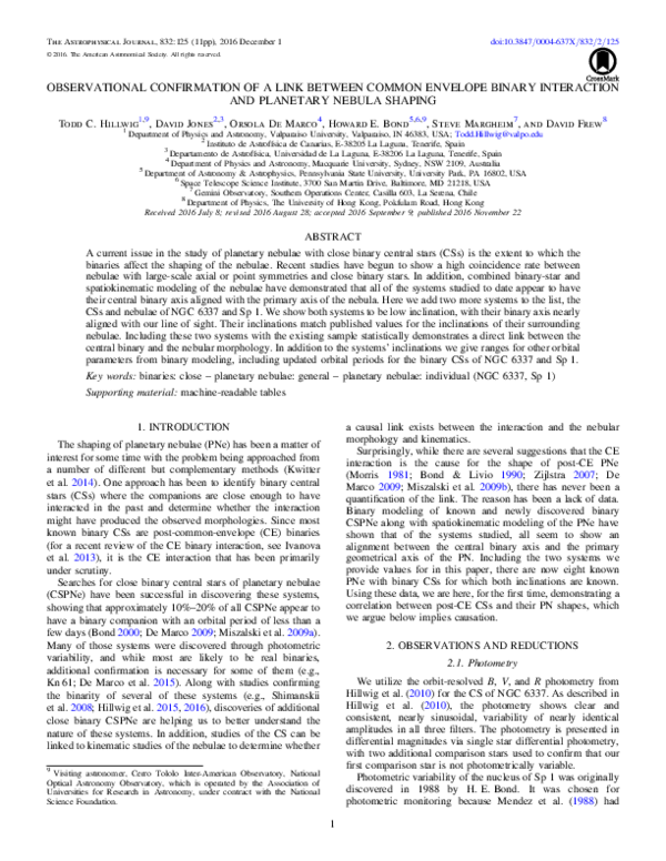 (PDF) OBSERVATIONAL CONFIRMATION OF A LINK BETWEEN COMMON ENVELOPE BINARY INTERACTION AND ...