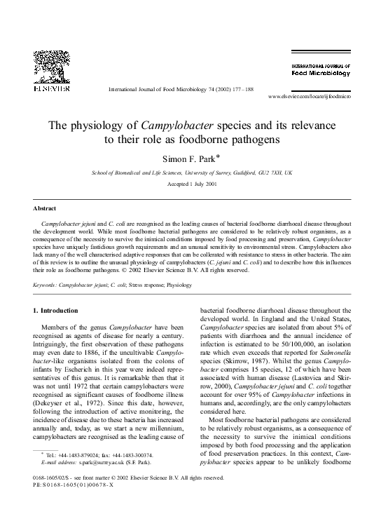 (PDF) The physiology of Campylobacter species and its relevance to ...