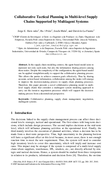 (PDF) Collaborative Tactical Planning in Multi-level Supply Chains Supported by Multiagent Systems