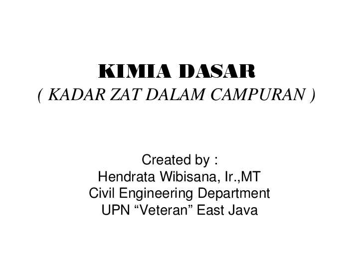 (PDF) KIMIA DASAR ( KADAR ZAT DALAM CAMPURAN