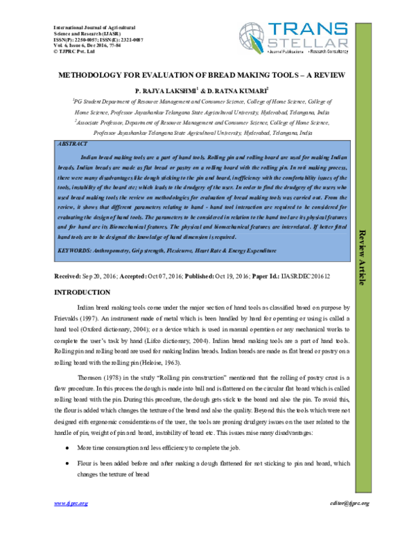 (PDF) METHODOLOGY FOR EVALUATION OF BREAD MAKING TOOLS – A REVIEW
