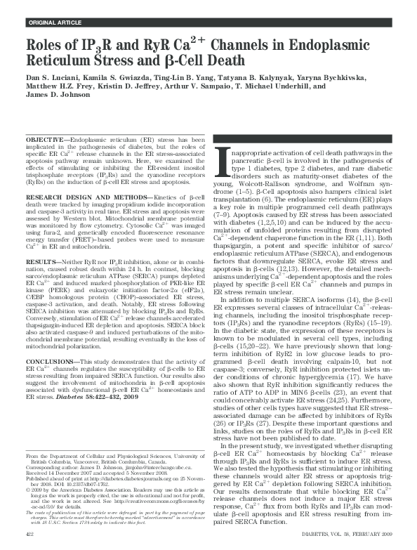 (PDF) Roles of IP3R and RyR Ca2+ channels in endoplasmic reticulum ...