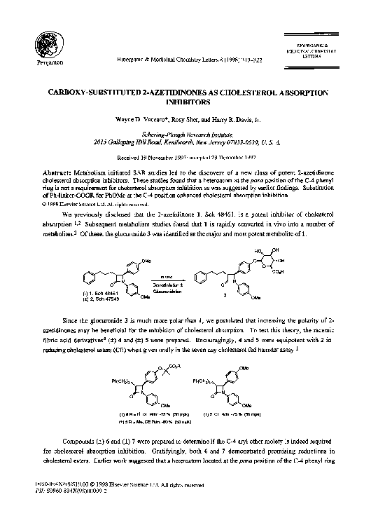 (PDF) 2-Azetidinone cholesterol absorption inhibitors: structure ...