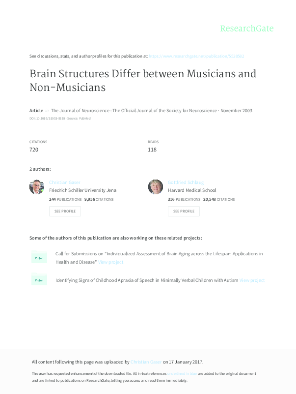 (PDF) Brain structures differ between musicians and non-musicians