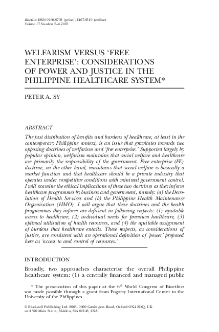 (PDF) Welfarism Versus 'Free Enterprise': Considerations Of Power And ...