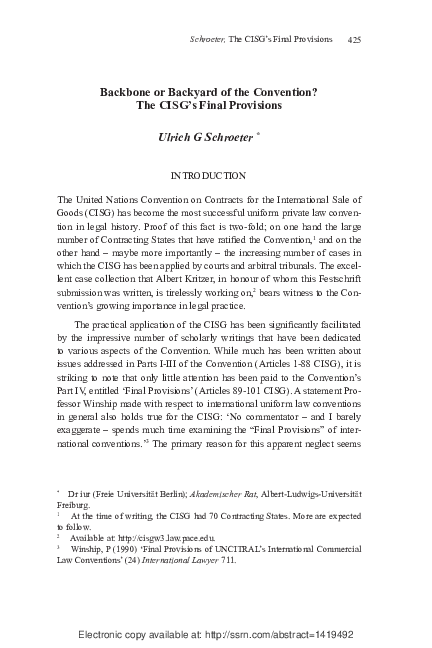 (PDF) Backbone or Backyard of the Convention? The CISG's Final Provisions