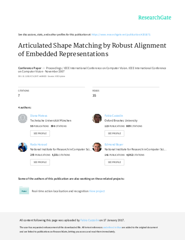 (PDF) Articulated shape matching by robust alignment of embedded representations