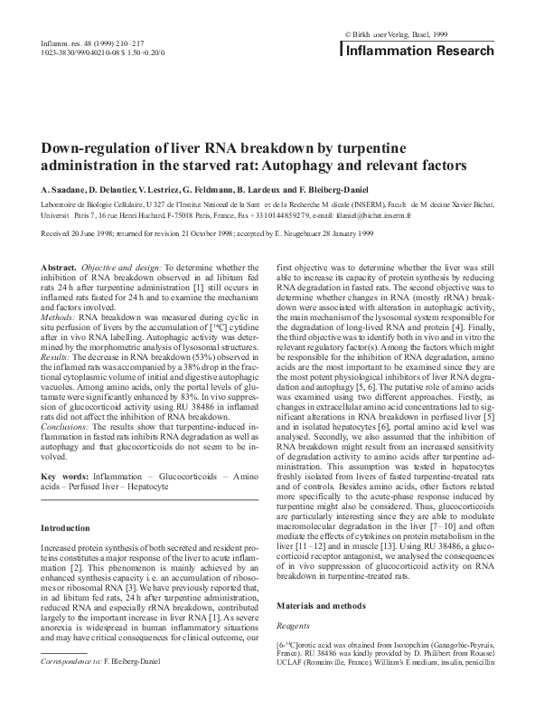 (PDF) Down-regulation of liver RNA breakdown by turpentine ...