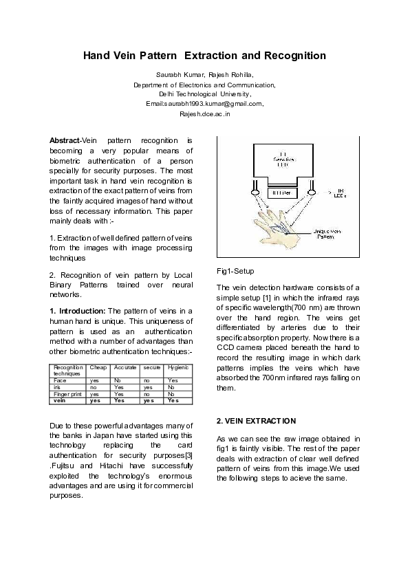 (PDF) Hand Vein Pattern Extraction and Recognition | Saurabh Kumar - Academia.edu