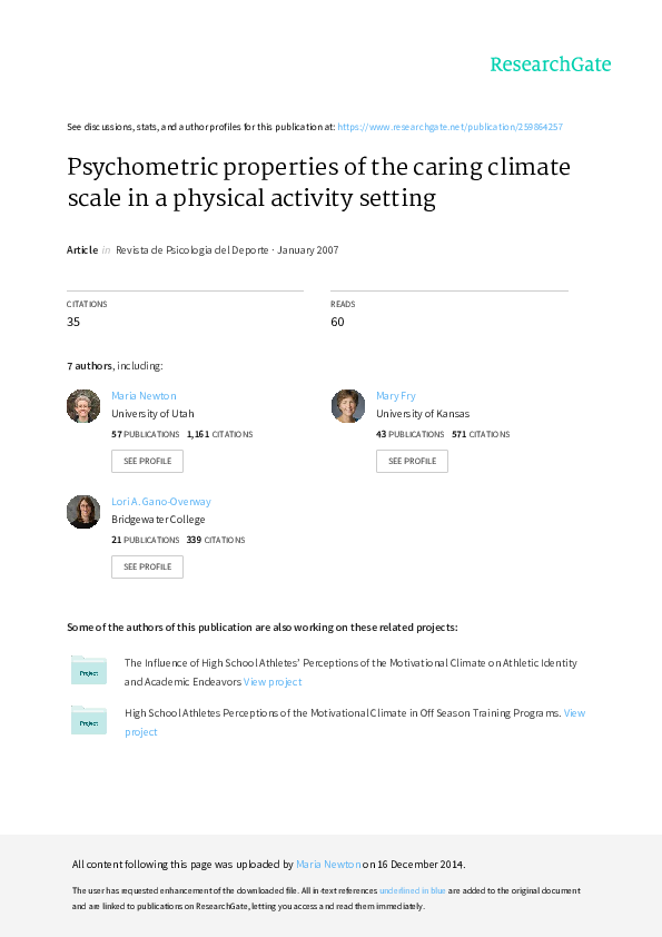 (PDF) Psychometric properties of the caring climate scale in a physical ...