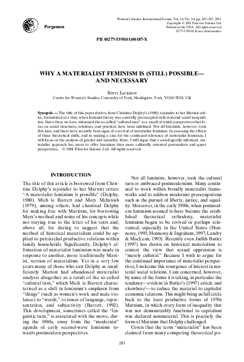 (PDF) Why a materialist feminism is (Still) Possible--and necessary