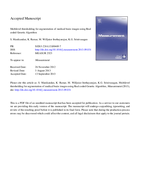 Pdf Accepted Manuscript Multilevel Thresholding For Segmentation Of Medical Brain Images Using 2005