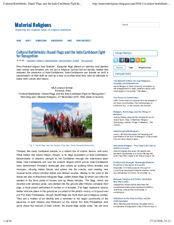(PDF) Cultural Battlefields- Jhandi Flags and the Indo-Caribbean Fight ...