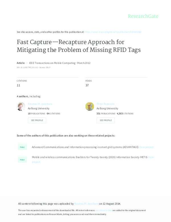 (PDF) Fast Capture-Recapture Approach for Mitigating the Problem of Missing RFID Tags