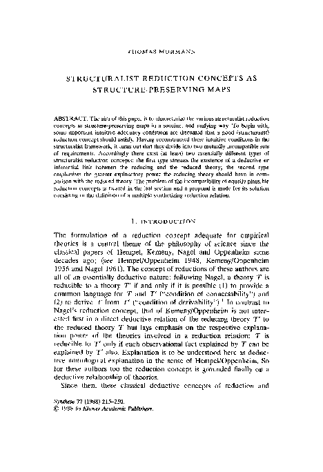 Pdf Structuralist Reduction Concepts As Structure Preserving Maps