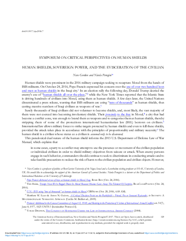 (PDF) HUMAN SHIELDS, SOVEREIGN POWER, AND THE EVISCERATION OF THE CIVILIAN