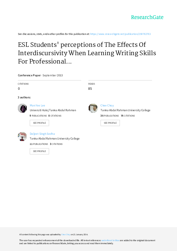 (PDF) ESL Students' perceptions of The Effects Of Interdiscursivity ...