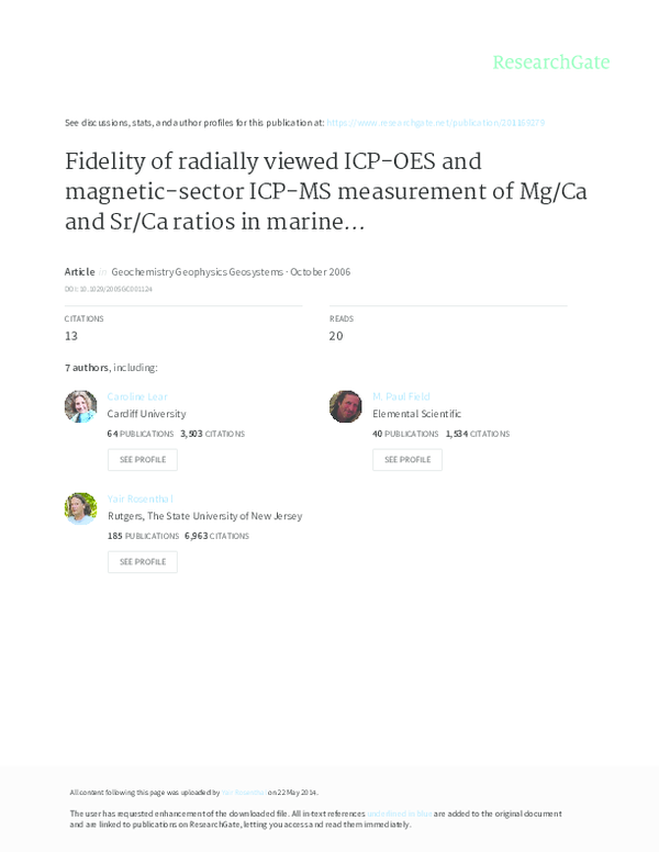 (PDF) Fidelity of radially viewed ICP-OES and magnetic-sector ICP-MS measurement of Mg/Ca and Sr ...