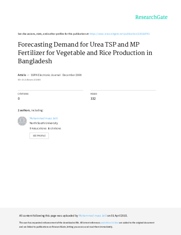 (PDF) Forecasting Demand for Urea TSP and MP Fertilizer for Vegetable ...
