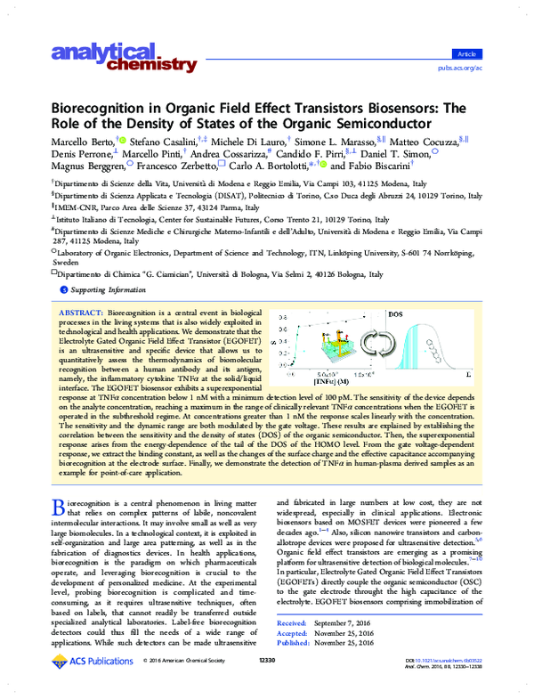 (PDF) Biorecognition in Organic Field Effect Transistors Biosensors ...