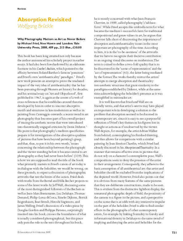 (PDF) Absorption Revisited [review of Michael Fried, ‘Why Photography ...