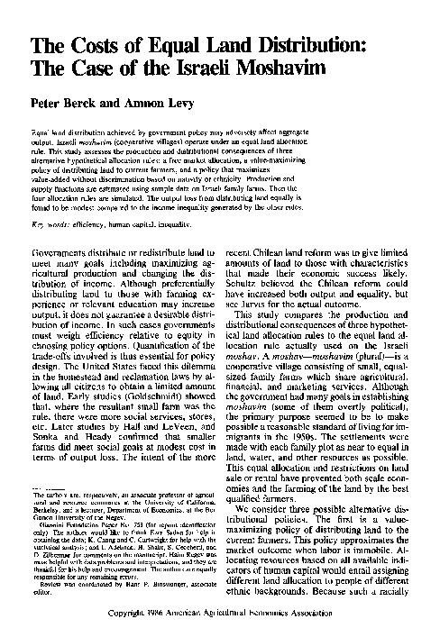 (PDF) The costs of equal land distribution: the case of the Israeli ...