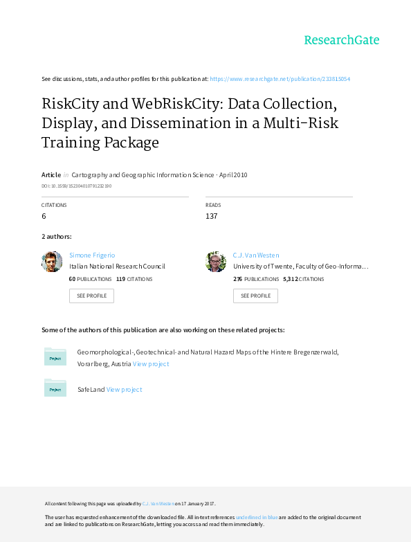 (PDF) RiskCity and WebRiskCity: Data Collection, Display, and ...