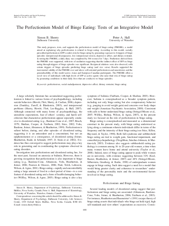(PDF) The perfectionism model of binge eating: Tests of an integrative ...