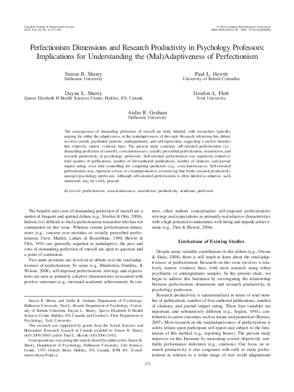 (PDF) Perfectionism dimensions and research productivity in psychology ...