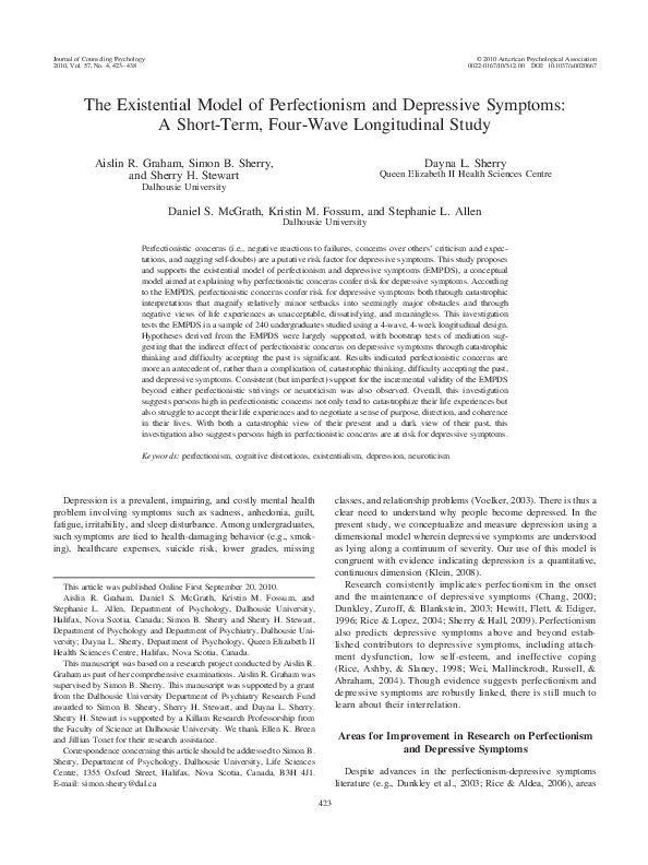(PDF) The existential model of perfectionism and depressive symptoms: A ...