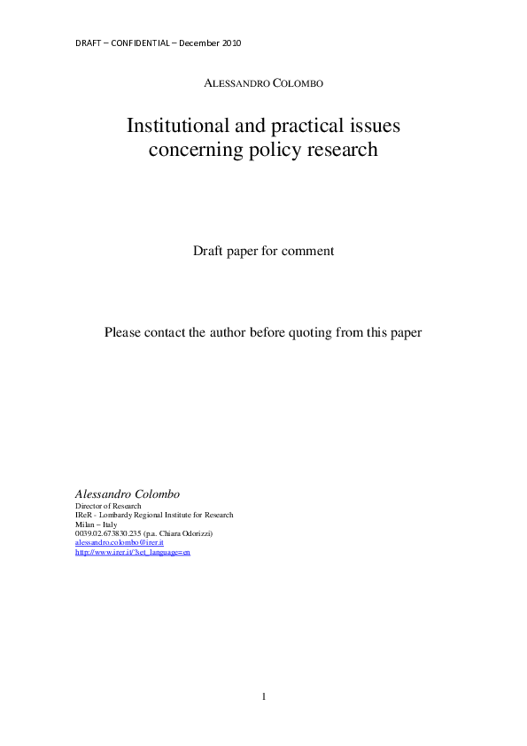 (PDF) Institutional and practical issues of policy research