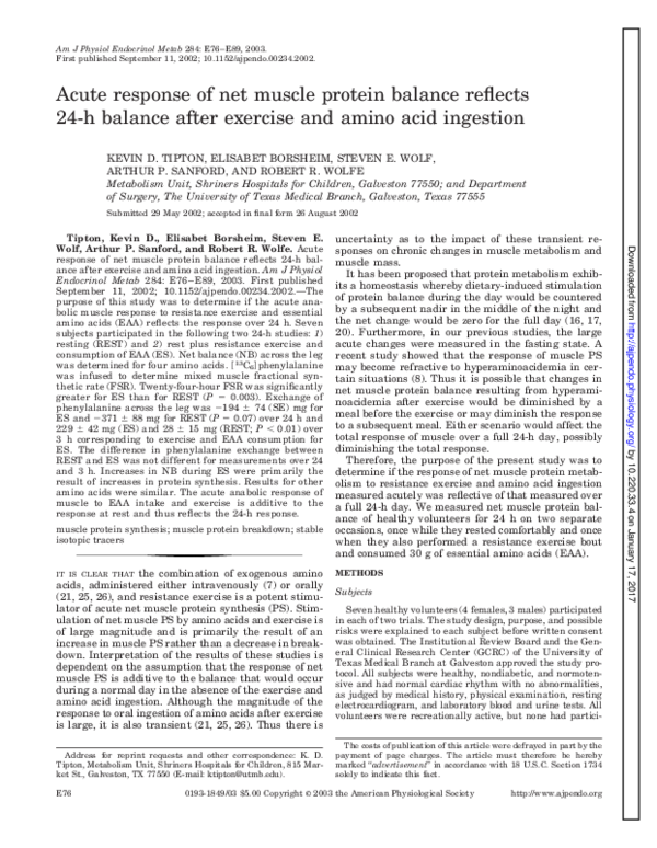 (PDF) Acute response of net muscle protein balance reflects 24-h ...