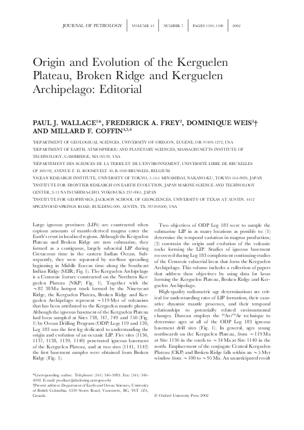 (PDF) Origin and evolution of the Kerguelen Plateau, Broken Ridge and ...