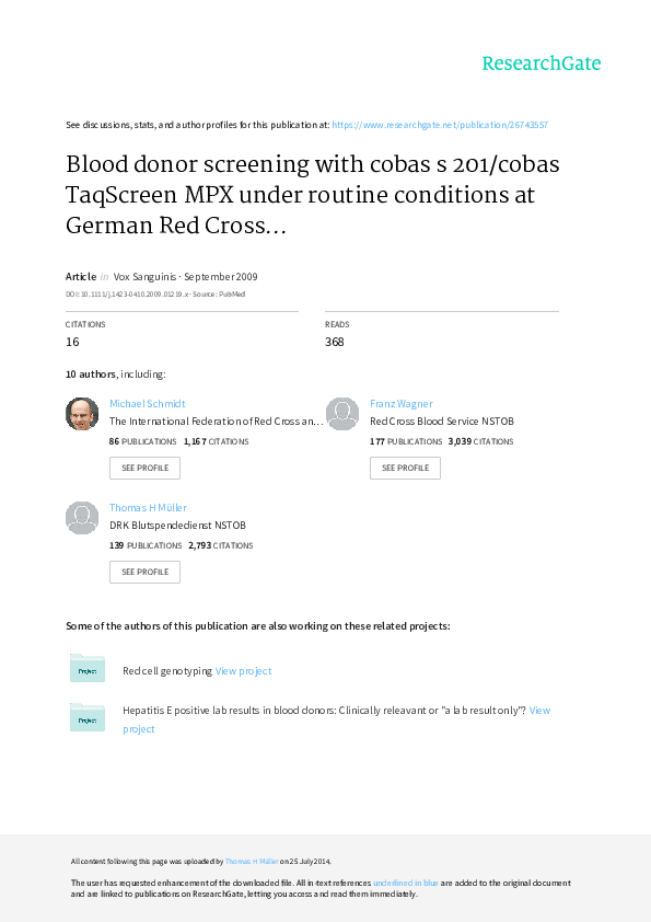 (PDF) Blood donor screening with cobas s 201/cobas TaqScreen MPX under ...