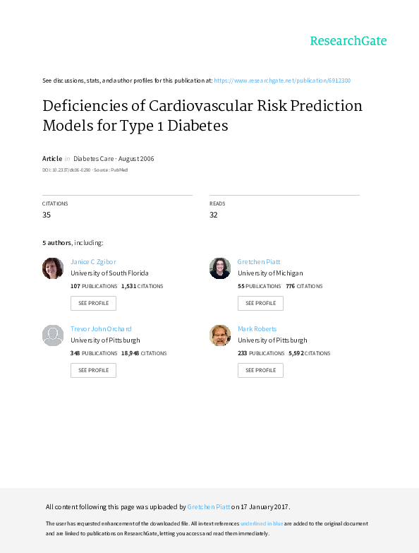 (PDF) Deficiencies of cardiovascular risk prediction models for type 1 ...