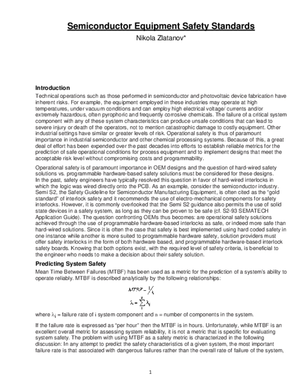 (PDF) Semiconductor Equipment Safety Standards