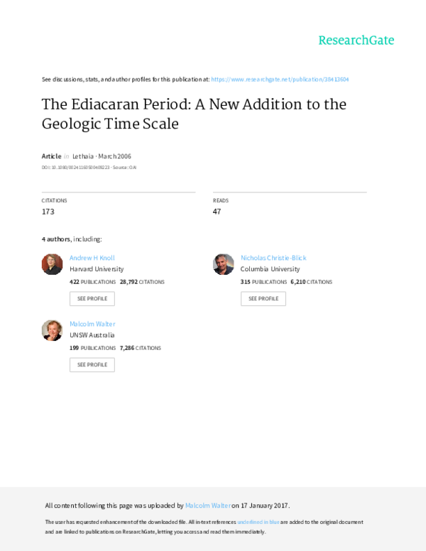 (PDF) The Ediacaran Period: a new addition to the geologic time scale