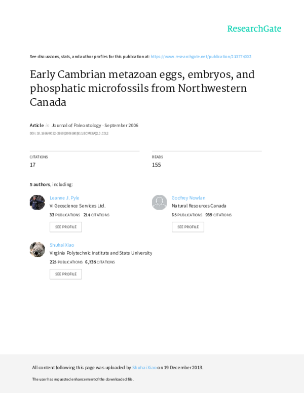 (PDF) Early Cambrian Metazoan Eggs, Embryos, and Phosphatic ...