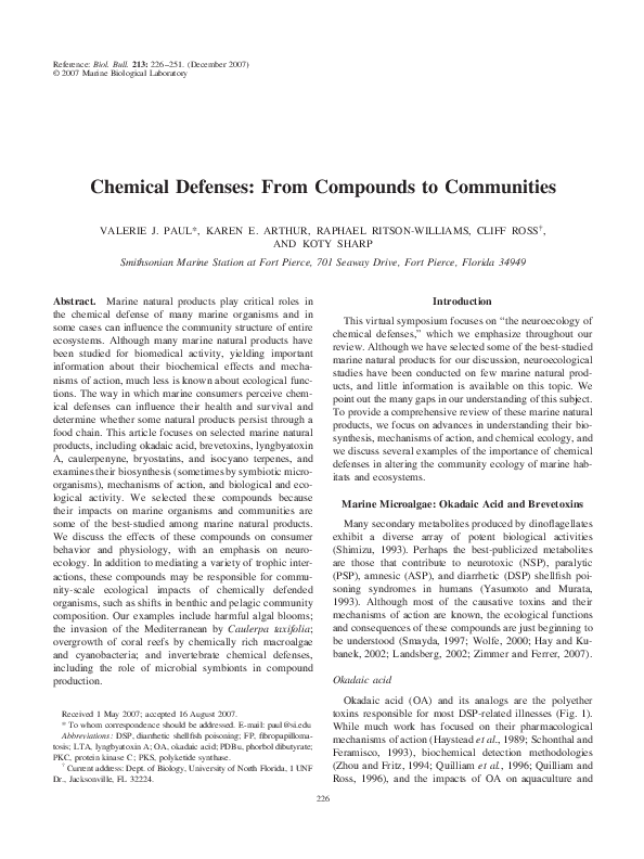 (PDF) Chemical defenses: from compounds to communities