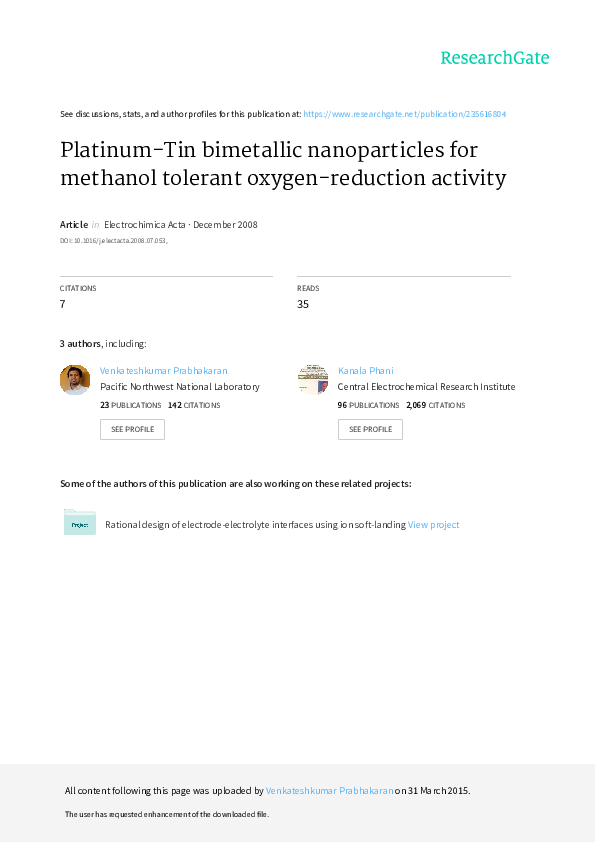 (PDF) Platinum-tin bimetallic nanoparticles for methanol tolerant ...