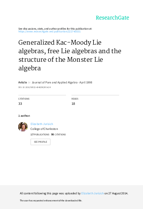 (PDF) Generalized Kac-Moody Lie algebras, free Lie algebras and the ...