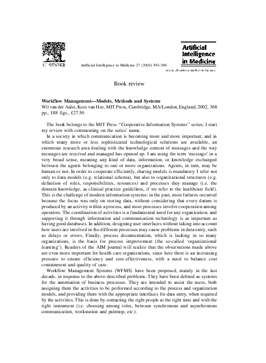 (PDF) Workflow management: models, methods, and systems