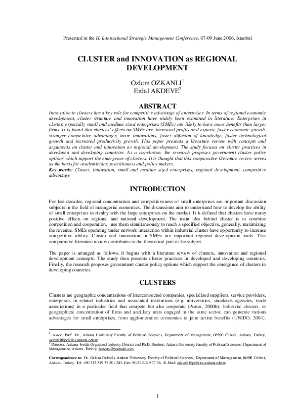 (PDF) Cluster and Innovation as Regional Development