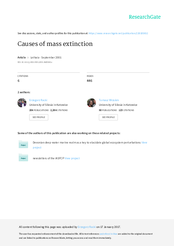 (PDF) Causes of mass extinctions