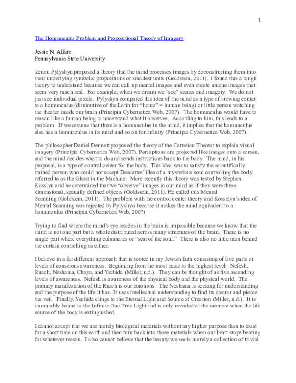 (DOC) The Homunculus Problem and Propositional Theory of Imagery