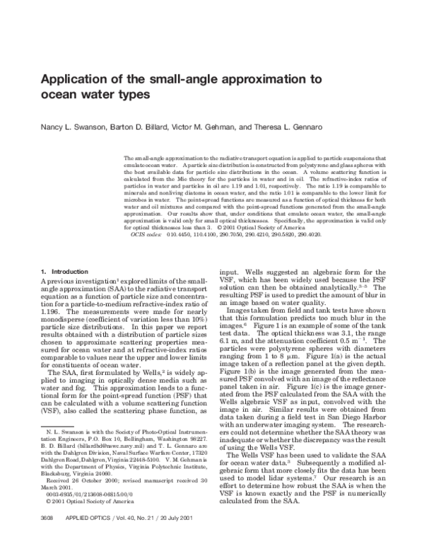 (PDF) Application of the Small-Angle Approximation to Ocean Water Types