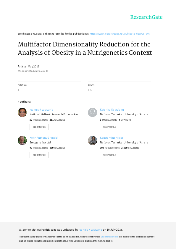 (PDF) Multifactor Dimensionality Reduction for the Analysis of Obesity in a Nutrigenetics Context