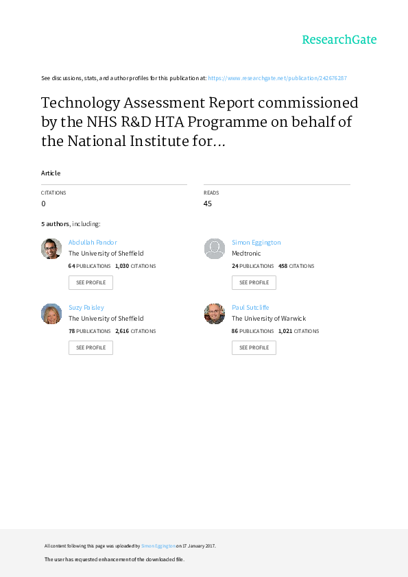 (PDF) Technology assessment report commissioned by the HTA Programme on ...