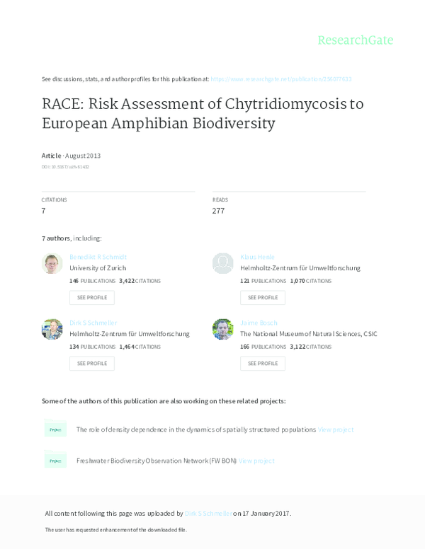 (PDF) RACE: Risk Assessment of Chytridiomycosis to European Amphibian ...