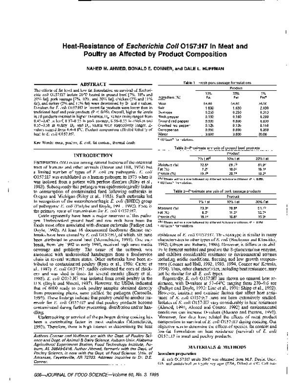 (PDF) Heat-Resistance of Escherichia Coli O157:H7 in Meat and Poultry ...